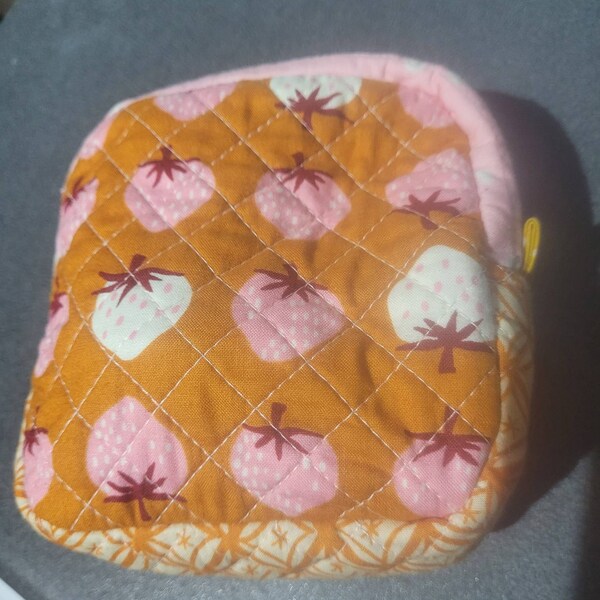 Handmade, Epp, Hexagon, Quilted, Zipper Pouch. Beautiful Strawberry ...