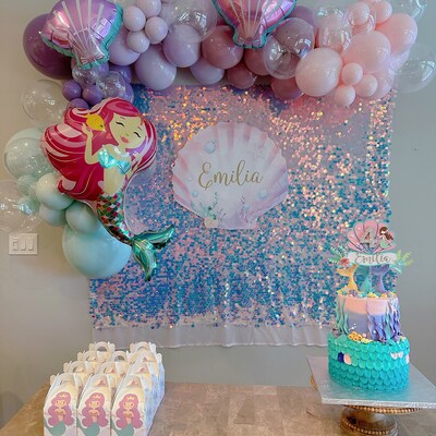 Mermaid Shell Backdrop PRINTABLE, Personalised Mermaid Backdrop ...