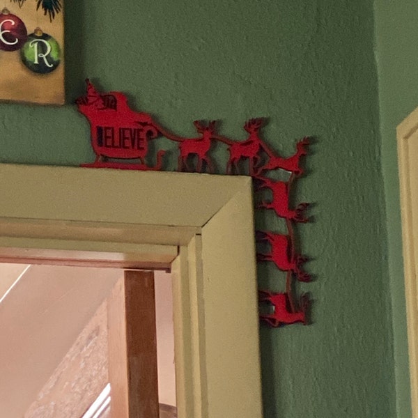 Christmas Santa Door Corner Sign, Santa's Sleigh and Reindeer Christmas ...
