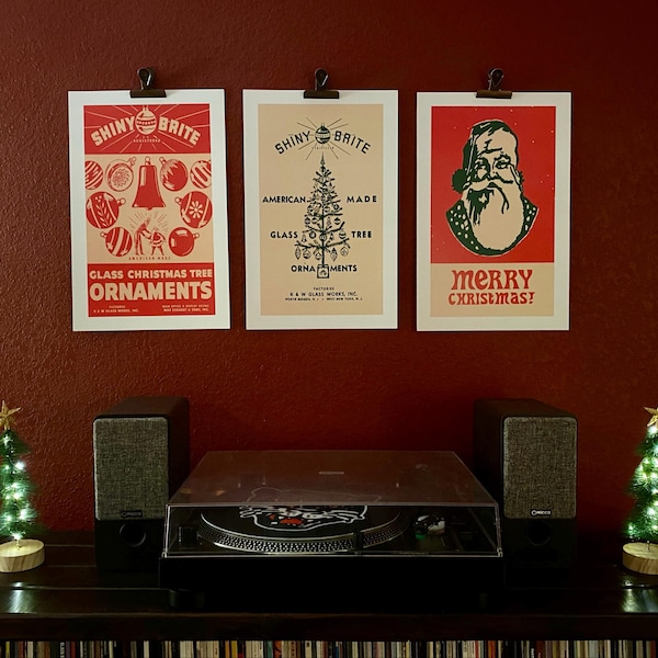 Retro Holiday Art Prints Christmas Art Poster Set of 3 Christmas Wall ...