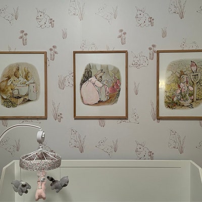 PETER RABBIT Wall Art Pink Peter Rabbit Prints Vintage Girl Nursery ...