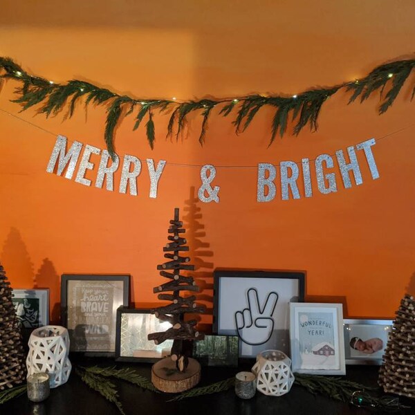 Christmas Decorations / Merry & Bright Banner Gold / Holiday Mantle ...