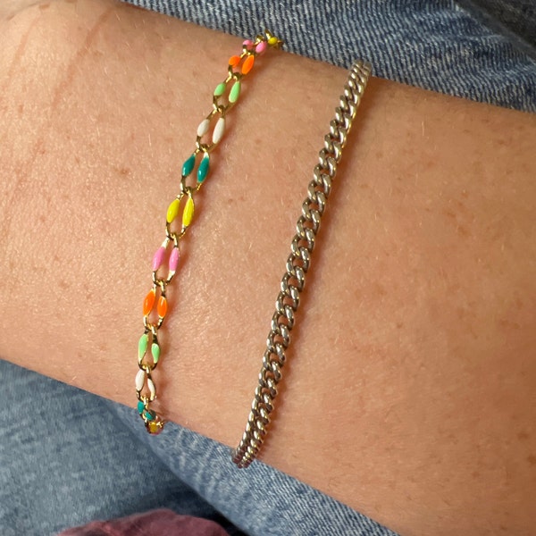 Multi Colored Enamel Bracelets, BFF Bracelets, Dainty Stacking ...