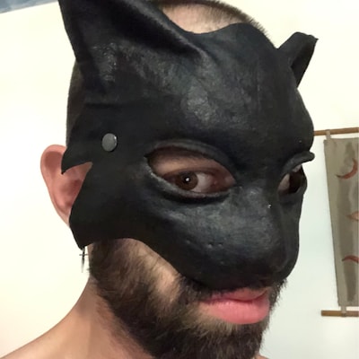 Demon Mask Black Dark Leather Costume Moufflon Horn Cosplay Larp ...