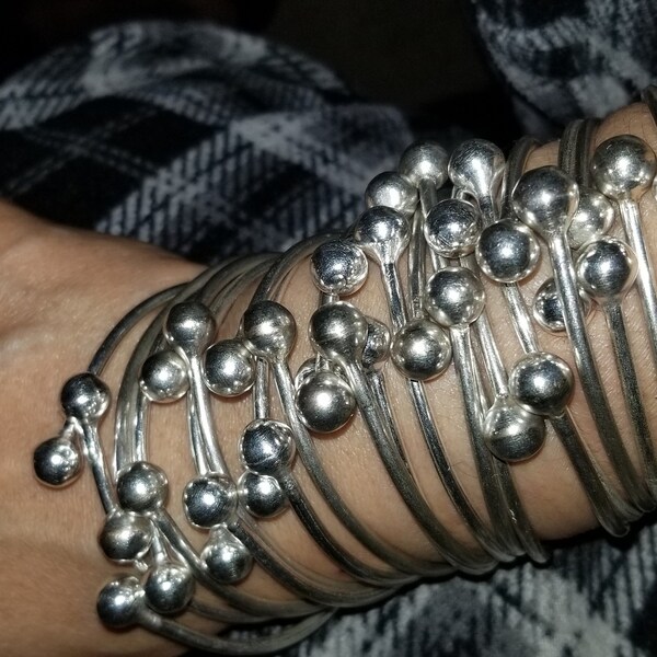 Thick West Indian Bangles, Set of 9 Bangles, 10mm Ball Silver Bangles ...