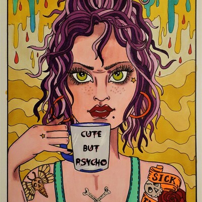 Psycho Halloween Girl. Printable Coloring Page. Digital Coloring Page ...