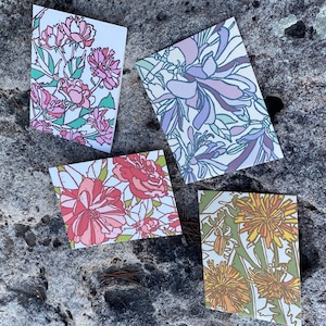 Assorted Flower Art Note Card Set, Botanical Greeting Card Set of 8 ...