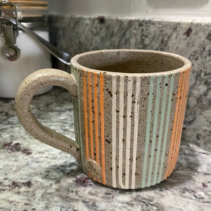 Stoneware Hand Painted/handmade Ceramic Mug, Tactile Embossed Playful ...