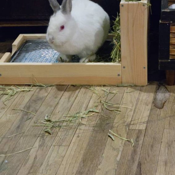 Stainless Steel Scatterless Litter Box With Wood Hay Feeder Food Stand ...