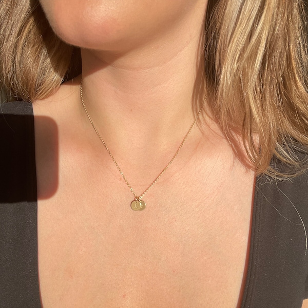 Initial Disc Necklace | Small Coin Initial Necklace | Gold Letter ...