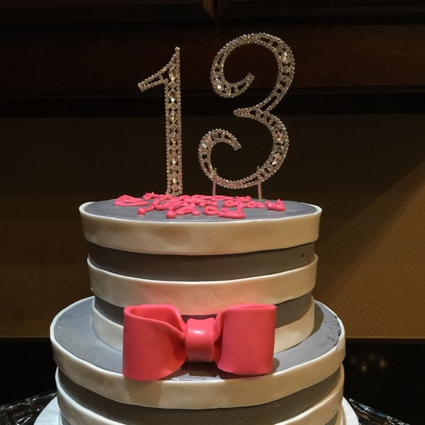 Large 5 Crystal Rhinestone NUMBER THIRTEEN 13 Cake Topper Silver 13th ...