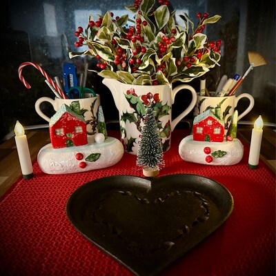 Ceramic Pale Blue Cottage House Shrubs Handmade by Sharon Bloom Designs ...