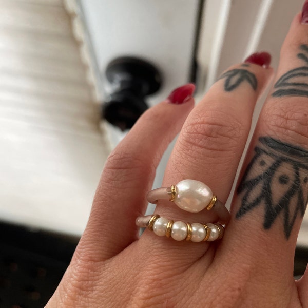 Dainty Pearl Stacking Ring, Silicone Rings for Women, June Birthstone ...