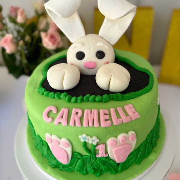 Easter Bunny Fondant-covered Cake, Easter Dessert,1st Birthday Bunny ...