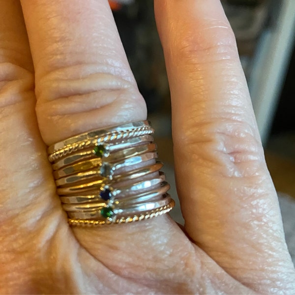 Mixed Metal Stacking Ring Set of 6: Sterling Silver & 14K Gold Filled ...