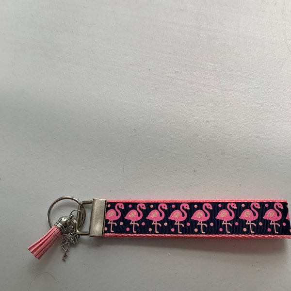 Flamingo Key Fob - Flamingo Keychain - Pink Flamingo Wristlet - Pink ...