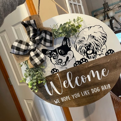 Personalized Pet Portrait Welcome Sign, Dog Portrait Door Hanger, Cat ...
