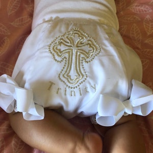 White and Silver Cross Personalized Embroidered Christening Baptism ...