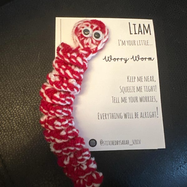 Worry Worm Personalised Crochet Keyring Starting School Letter Box Gift ...