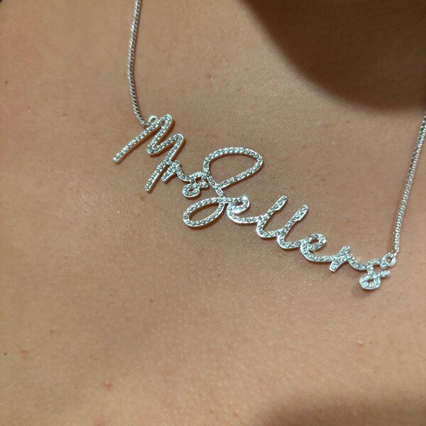 Name Plate, Silver Diamond Name Necklace, Custom Bling Name Necklace ...