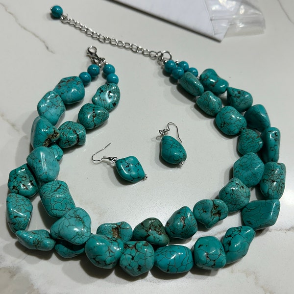Chunky Turquoise Necklace, Multi Strand Statement Turquoise Necklace ...