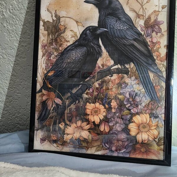 Full Moon Raven Art Gift for Her, Physical Corvus Art Decor, Majestic ...
