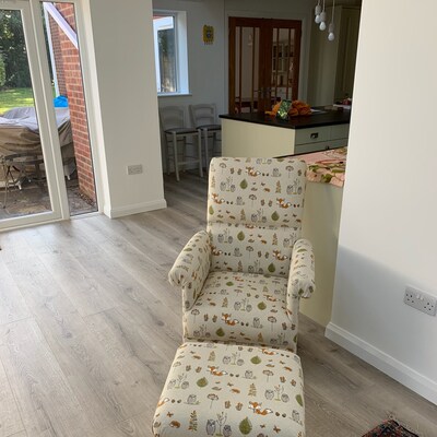 Fryetts Woodland Animals Adult Chair & Footstool Owl Fox Nursery Beige ...