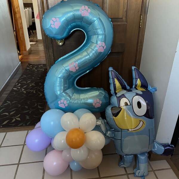 Bluey Number Balloon Tower | Giant 32" Inch Light Blue Balloon ...