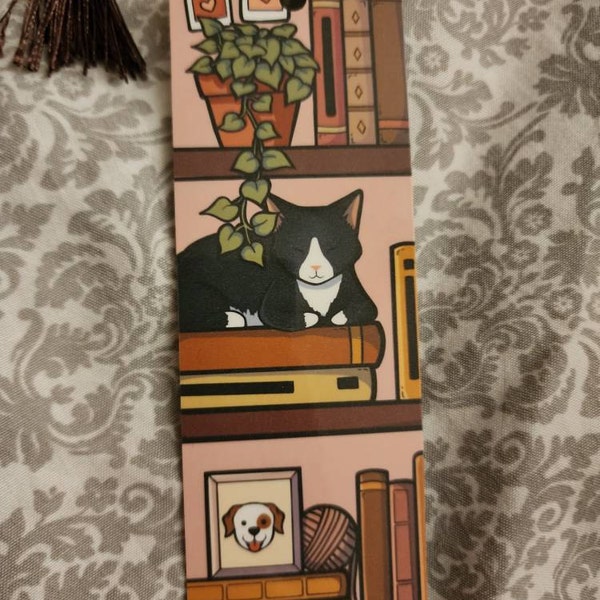 Bookshelf Cat Bookmark | Cute Stationary, Handmade, Book Stack, Bookish ...