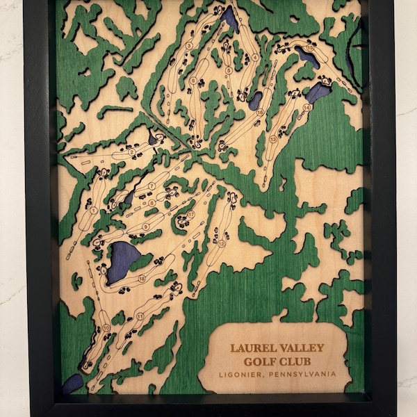 Custom Golf Course Map Engraved Golf Map Custom Golf Picture Wooden ...