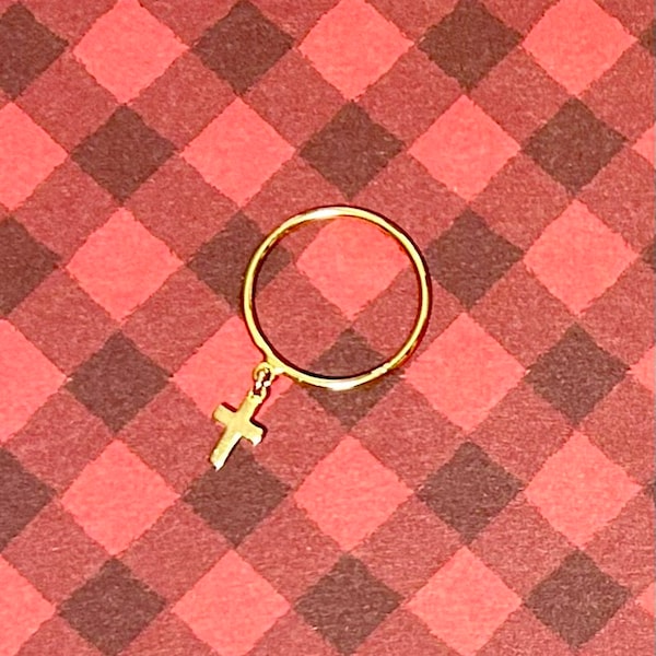 Cross Dangle Ring - Tiny Cross - Silver Cross Ring - Religious - Gold ...