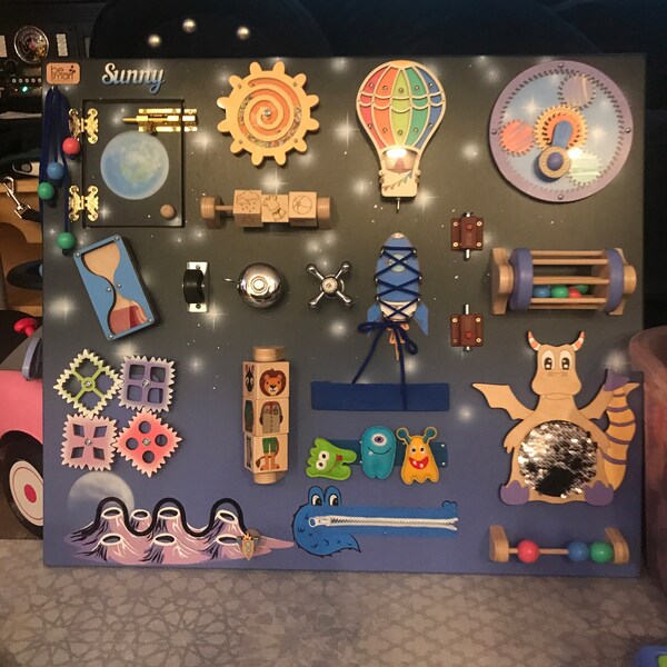 Toddler Busy Board With Space Theme 60x70 Cm Bright Sensory Board for ...