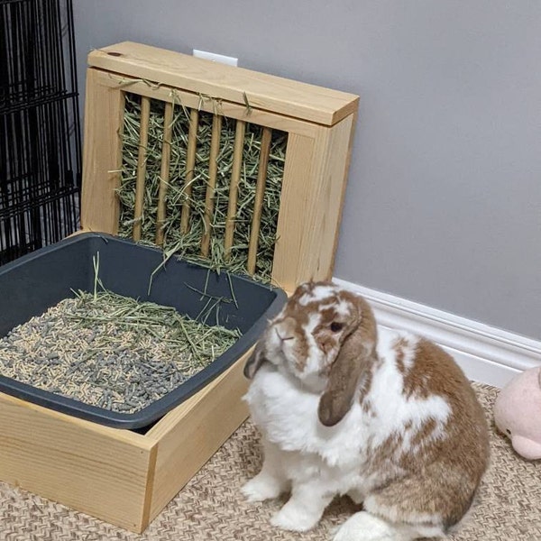 Rabbit Hay Feeder, Dowel Hay Rack, Bunny Hay Feeder With Litter Box ...