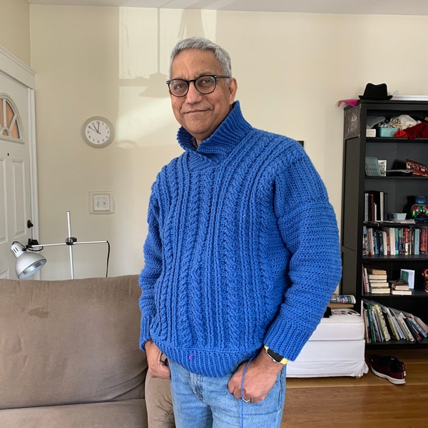 CROCHET PATTERN & VIDEO/ Dapper Dad Pullover, Pdf Digital Download, Mens Cabled Sweater, Sizes S ...