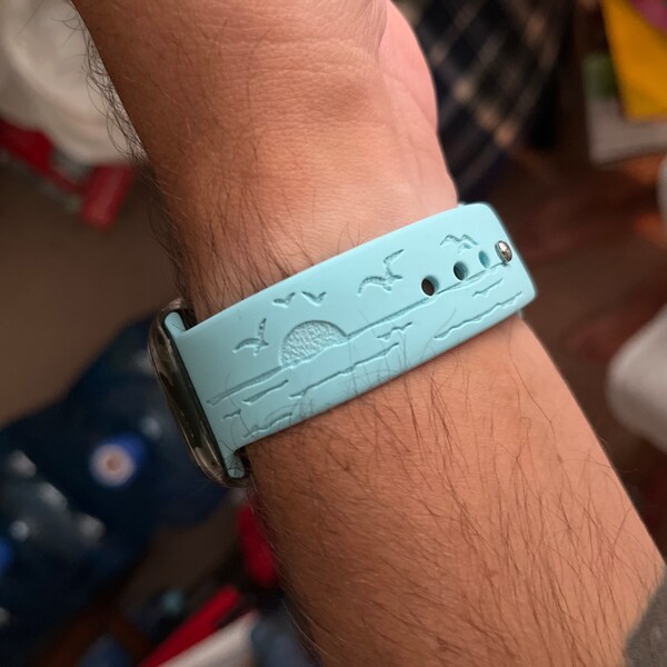 Ocean Surfing and Wave Silicone Laser Engraved Watch Band Sunrise Watch ...