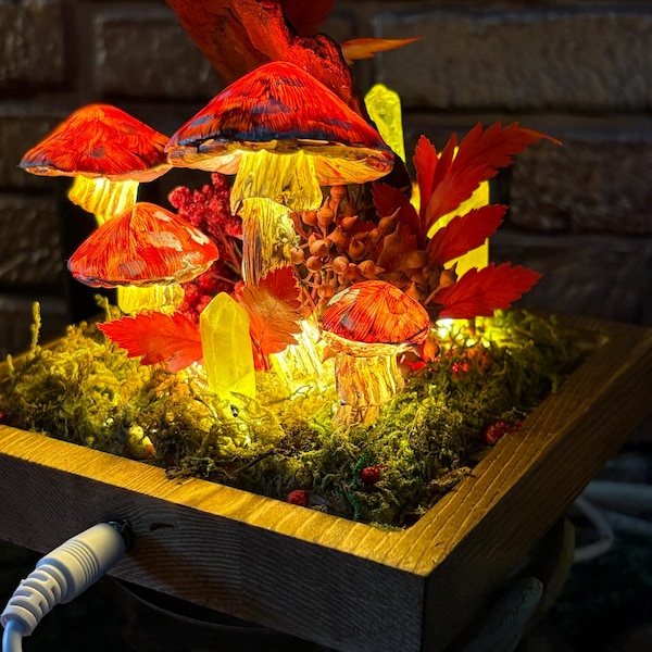 White Mushroom Terrarium Lamp With Real Moss - LED Fairy Light Dome ...