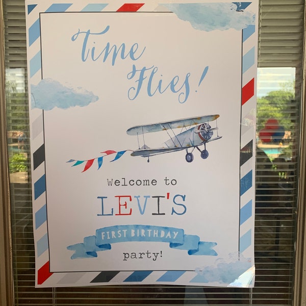 Vintage Plane Welcome Sign, PRINTABLE, Time Flies Airplane Signage, Boy ...
