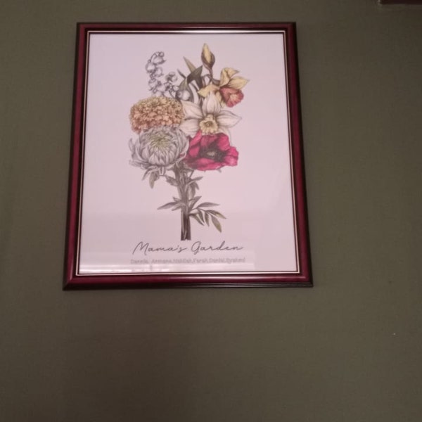 Birth Flower Family Bouquet, Birth Month Flower Art Custom, Hand Drawn ...