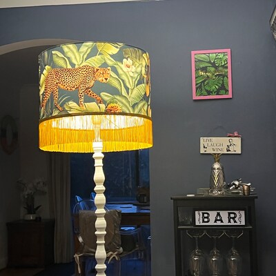 Acid Jungle Trippy Tropical Lampshade With Hot Pink Fringing. Handmade ...