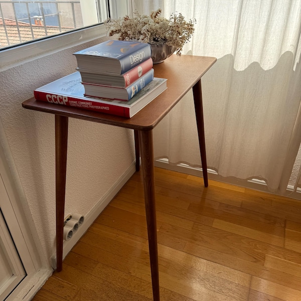 Walnut Wood Rectangle Computer Desk Table, Narrow Spacesaver Modern ...