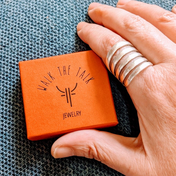 Antique Silver Long FIVE PARALLEL LINES Ring, Boho Minimalist Modernist ...