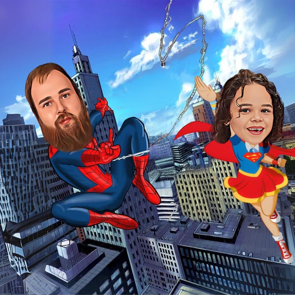 Custom Family Cartoon Portrait, Custom Family Portrait, Personalized ...