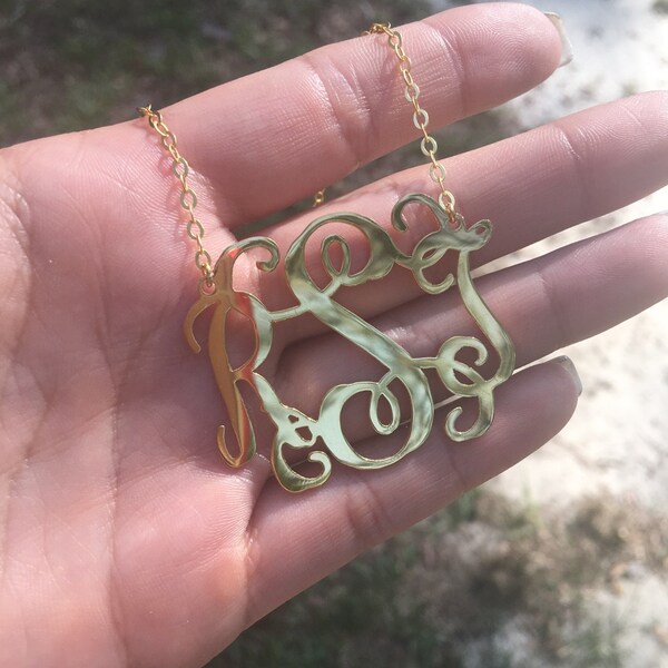 3 Initial Monogram Necklace,gold Monogram Necklace,1.75" Inch ...
