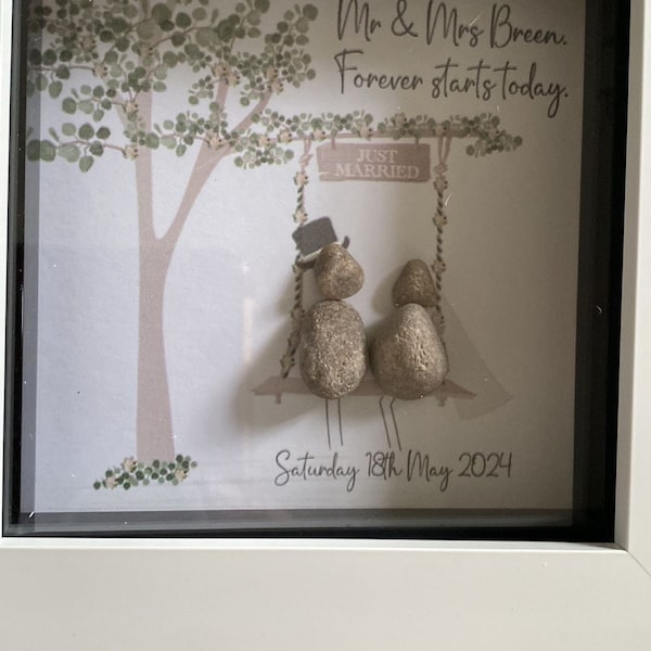 Personalised Wedding Pebble Picture Framed Mr & Mrs Pebble Art Wedding ...