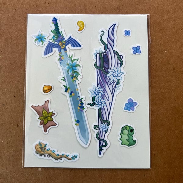 Floral Video Game Sword Waterproof Vinyl Stickers - Botw/totk, Fe3h ...