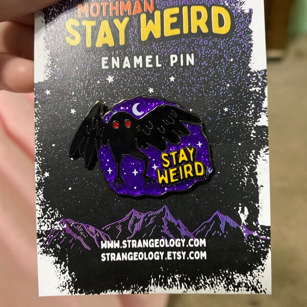 Mothman Stay Weird Enamel Pin // Cryptid Art, Lapel Pin, Merch ...