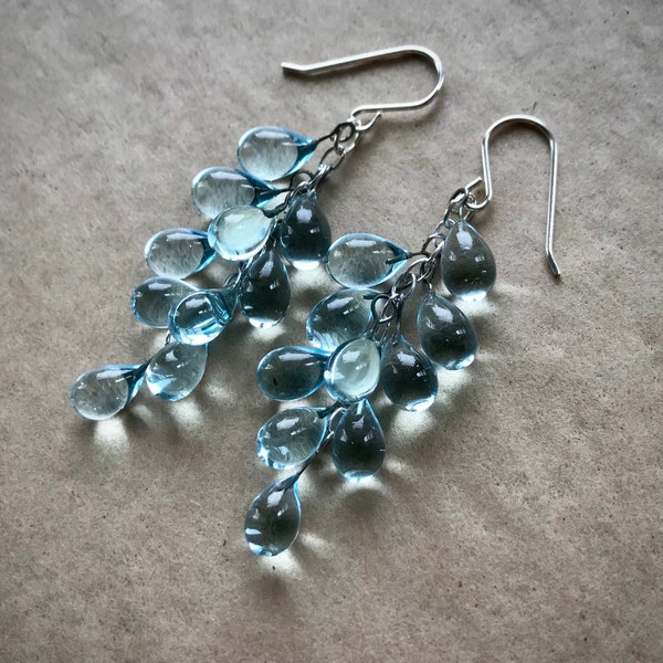 Water Earrings, Raindrop Earrings, Glass Drop Earrings, Lampwork Water ...