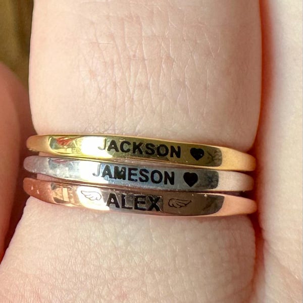 14k GOLD Custom Stacking Rings, Stackable Name Ring, Dainty Name Ring ...