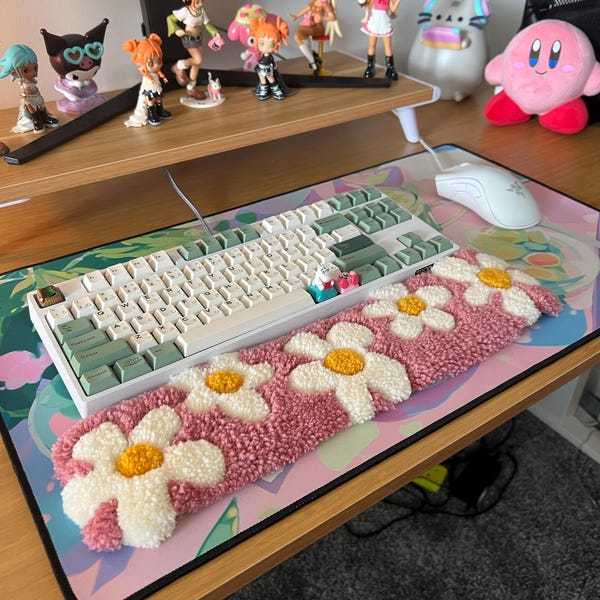 Handmade Fluffy Tufted Keyboard Rug – 3D Moss Desk Decor, Daisy Wrist ...