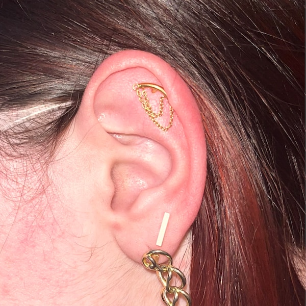 16G Double Chain Drape/dangle CZ Hidden Helix Piercing/rook Earring ...